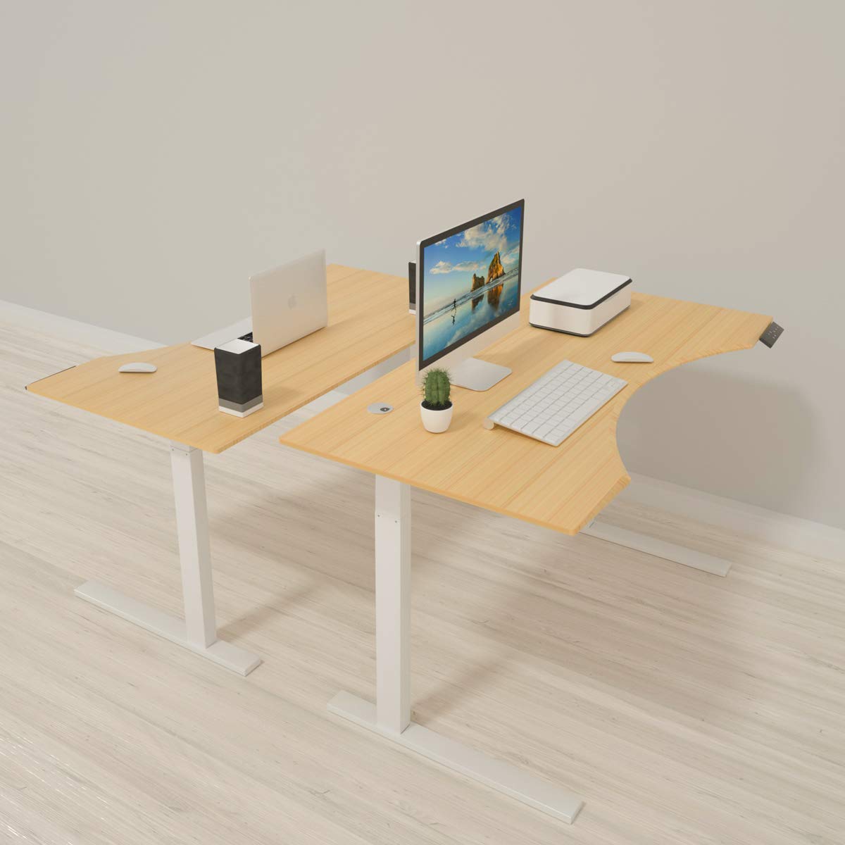 ZHU CHUANG Height Adjustable Desk Electric Standing Desk Stand up Desk Home Office Desk Dual Motor Natural Color 100% Solid Bamboo (48" Contour, Desktop and Frame)