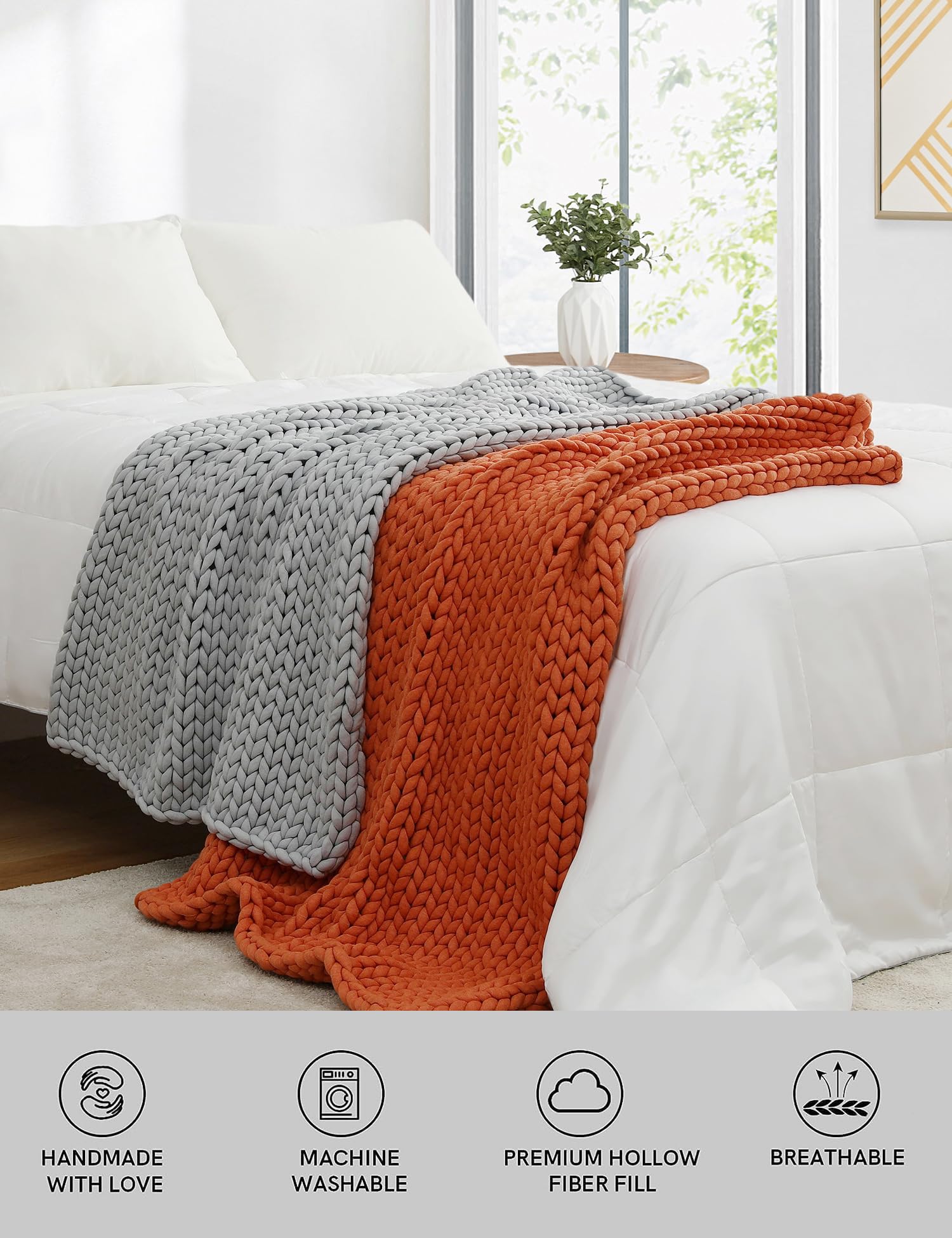 YnM Chunky Throw Blanket, Medium-Weight, Hand Knitted, Skin Friendly, Ventilated and Breathable, Machine Washable, Home Décor Piece for Couch, Sofa and Bed (Lunar Grey, 40x50 Inch)