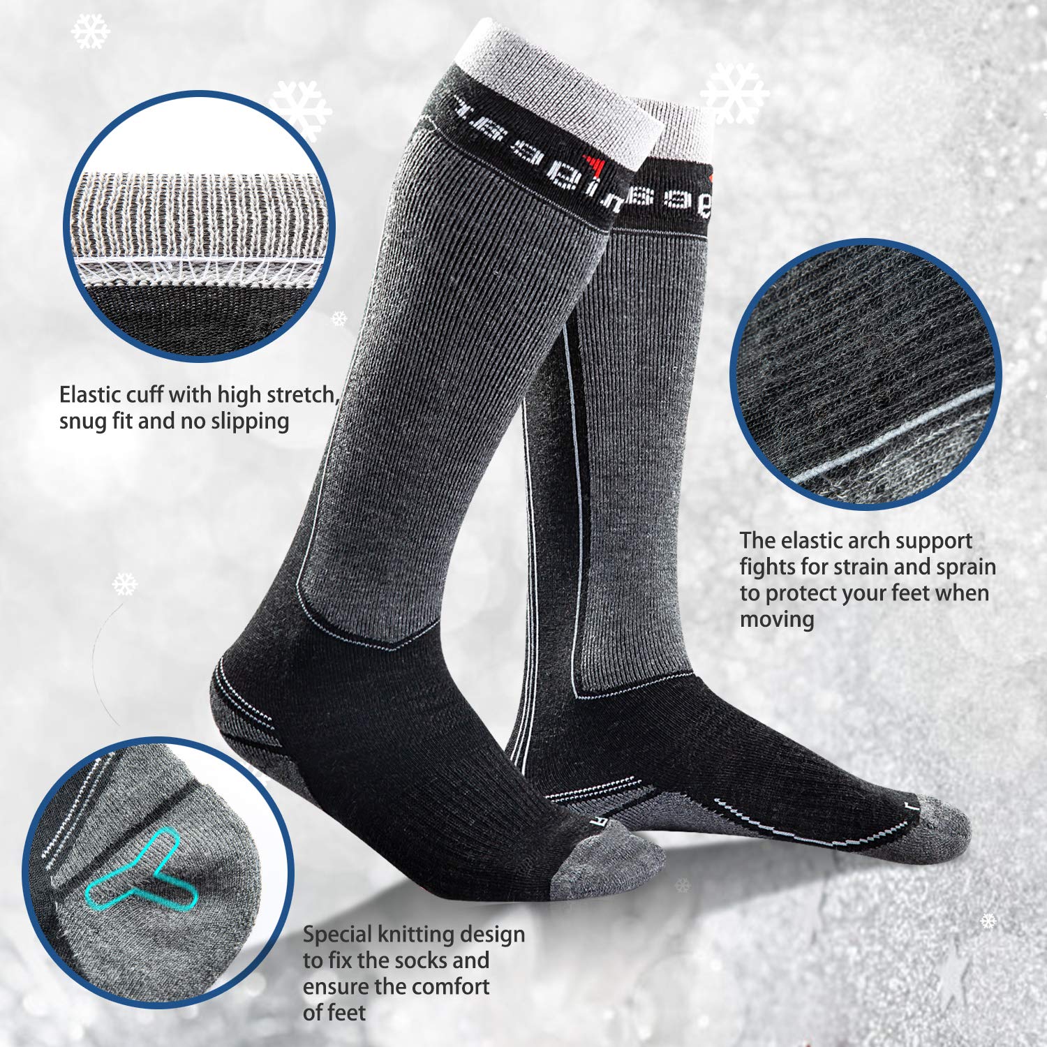 Unigear Ski Socks for Men Women, Merino Wool Warm and Soft Winter Socks for Skiing, Snowboarding Climbing and Cold Weather
