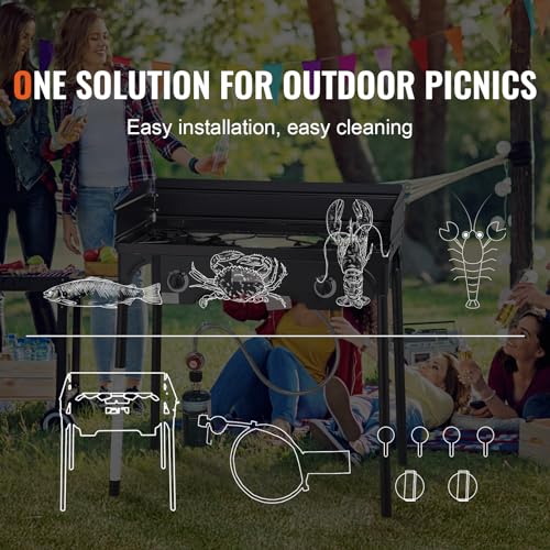 VEVOR Outdoor Propane Burner, 2 Burner Propane Stove with Windscreen, Heavy Duty Gas Cooker w/Detachable Legs Stand & Adjustable PSI Regulator, Propane Burners for Outdoor Cooking