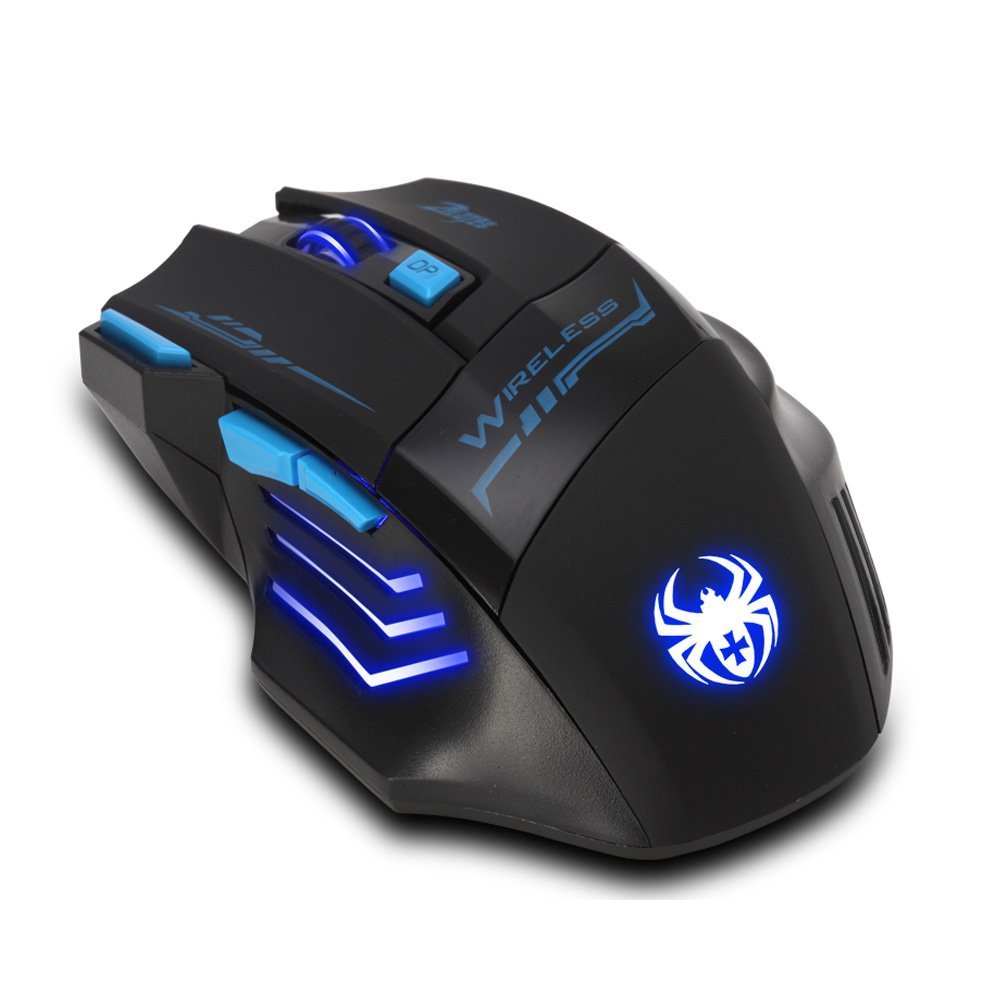 zelotes Professional LED USB Optical 2400 DPI 7 Button USB 2.4G Portable Mobile Wireless Gaming Mouse Mice for Gamer,Notebook, PC, Laptop, Computer, MacBook (Black)