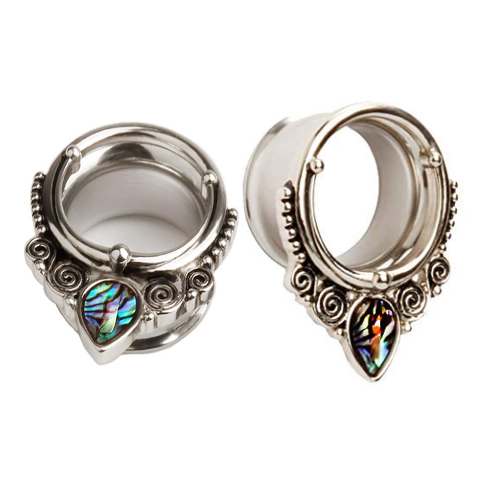 TBOSEN Stainless Steel Gold Plated Large Ear Gauges Abalone Shell Ear Tunnels Stretching Piercings Expanders Plugs 2PCS