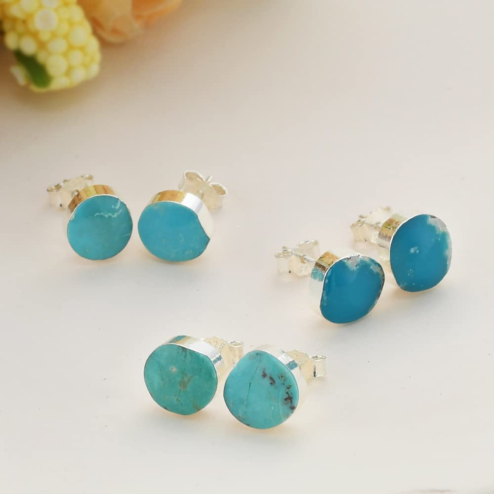 ZENGORI 1 Pair 925 Sterling Silver Natural Freeform Turquoise Stud Earrings Women Jewelry SS043