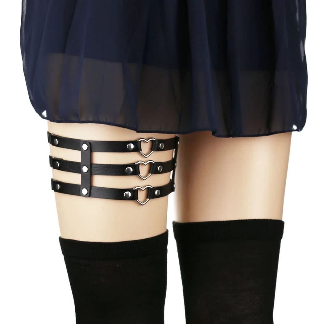 Victray Women Gothic Leg Chain Punk Leather Leg Garter Belt Thigh Chains Festival Body Chain (2PCS)