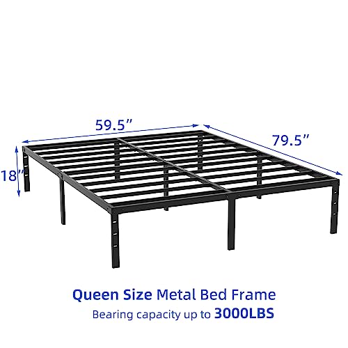 zizin Queen Bed Frame 18 Inch Platform Bedframe Heavy Duty No Box Spring Needed Mattress Foundation with Steel Slats Easy Assembly & Noise Free, Black