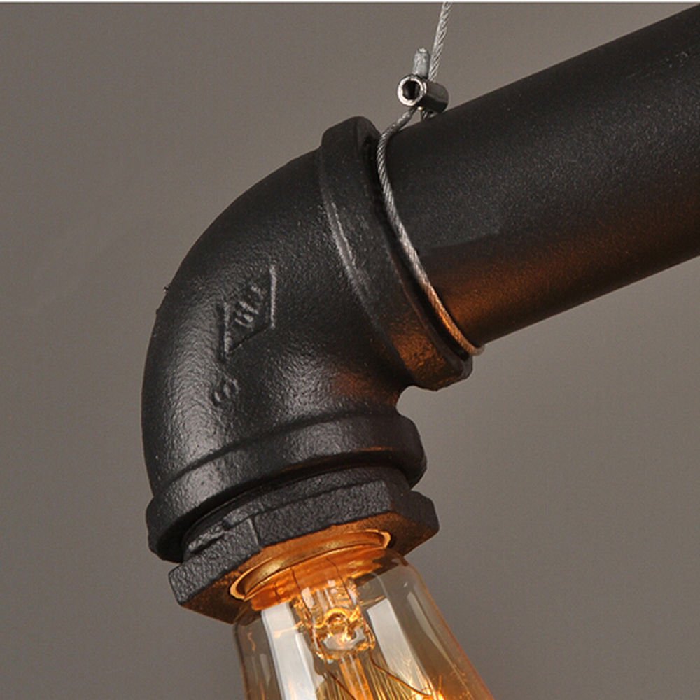 WINSOON Industria Steampunk Lamp Iron Pipe Ceiling Island Fixture Pendant Light Vintage Retro (Black)