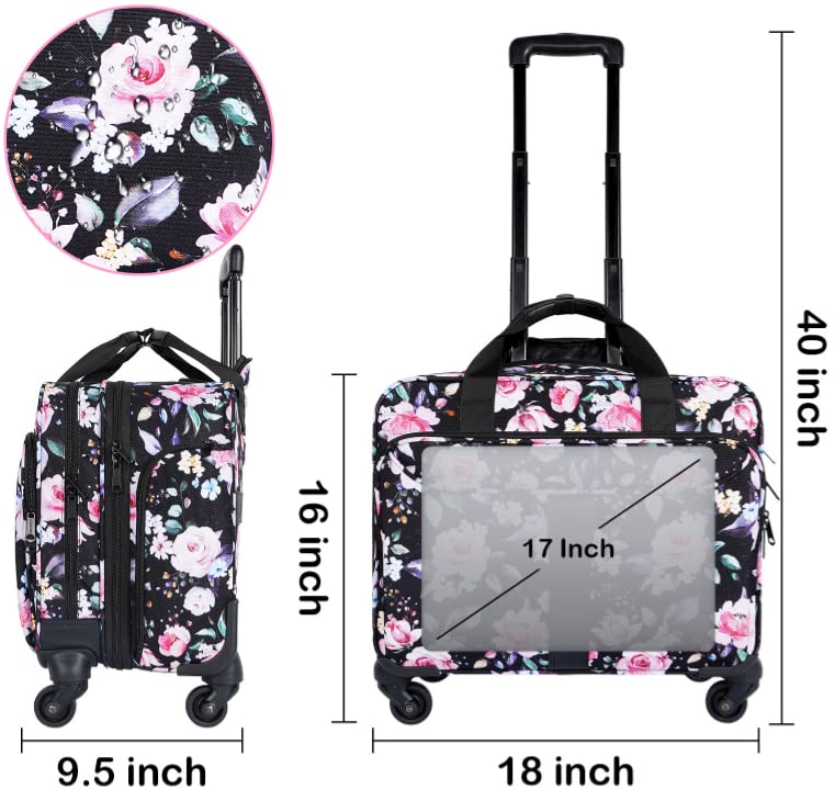 YOREPEK Rolling Laptop Bag for Women, 17 inch Large Premium Briefcase with Spinner Wheels, Waterproof Overnight Roller Carry on Computer Case for Travel, Work, Business, Teacher (Floral)