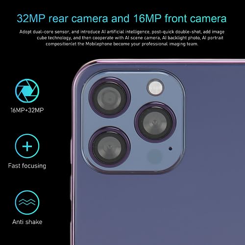 Vikye Unlocked Phone with 6.7 inch Large Screen, Octa Core Processor, 32MP 16MP Dual Camera, 8GB RAM, 256GB Memory, 4G Smartphone with Face Unlock (US Plug)