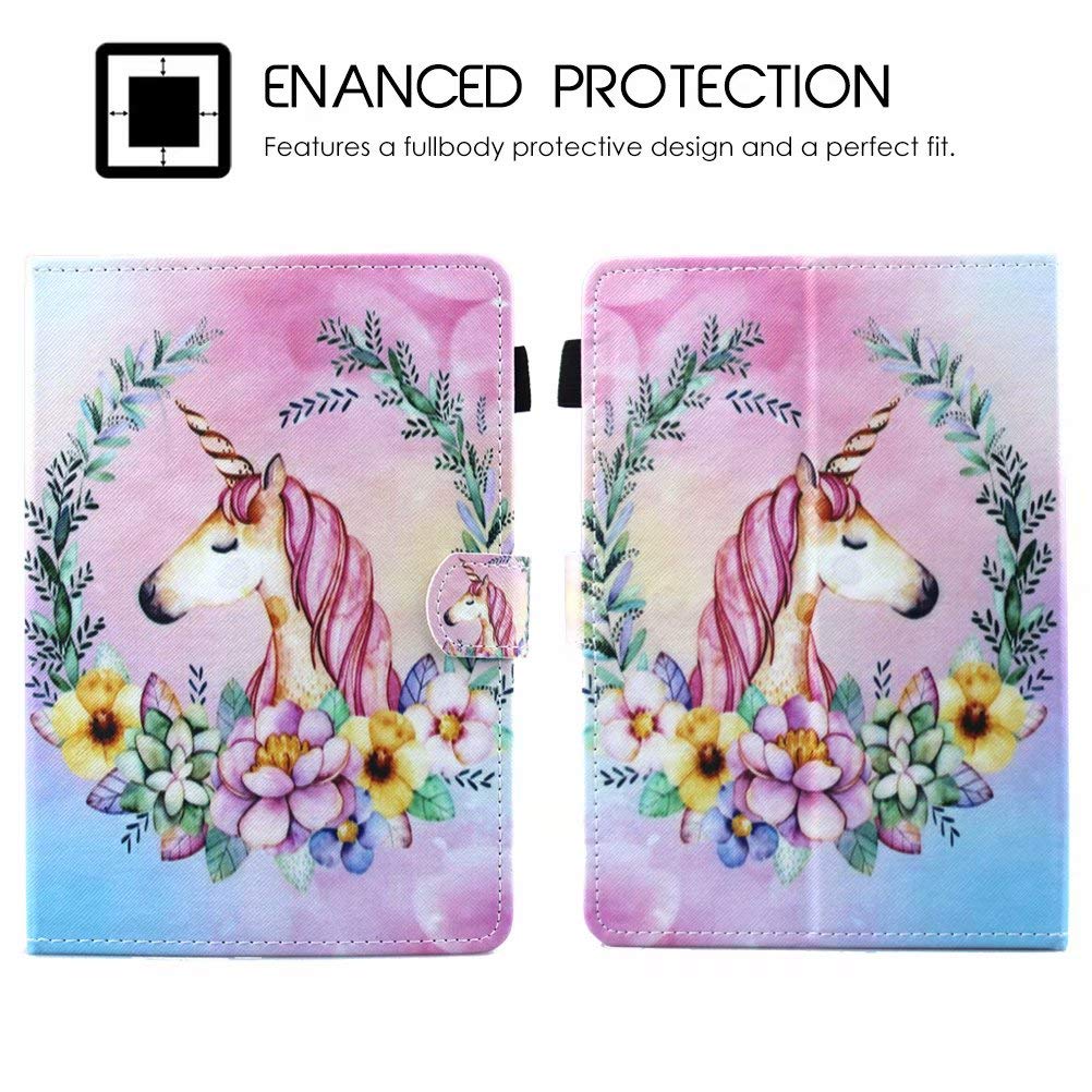 Universal 8.0" Tablet Case, AMOTIE Wallet Stand Cover Shockproof Case for iPad Mini 1 2 3 4 5/ Galaxy Tab E 8.0/ Tab A 8.0/ Fire HD 8 and More 7.5-8.5 inch Tablet, Pink Unicorn