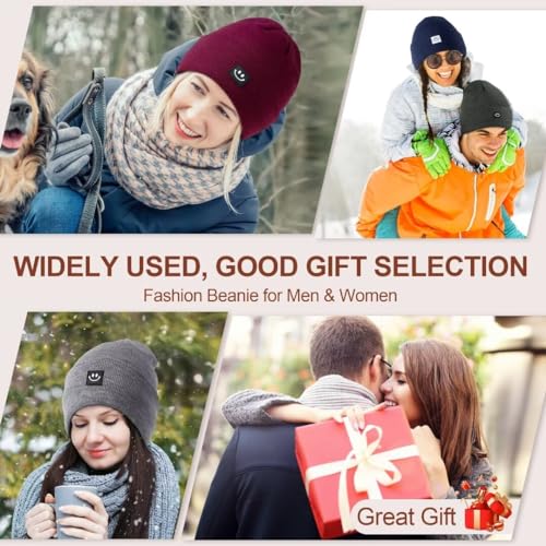 Winter Beanie Hats for Women Men 3Pack,Fleece Lined Womens Winter Hats with Smiley Face,Warm Cute Beanie for Cold Weather(Camel+Black+Black/White)