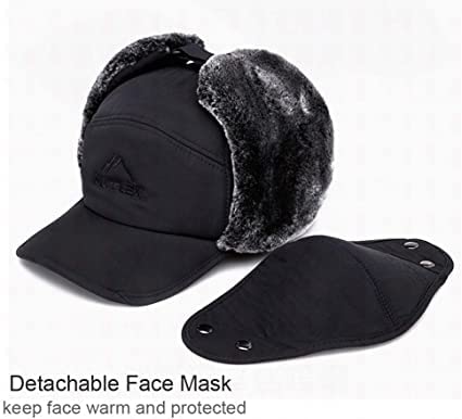 Winter Trapper Hat for Men Ushanka Russian Ski Hunting Cap Baseball Hat with Earflaps Windproof Mask Balaclava Women Warm Fur Snow Hat