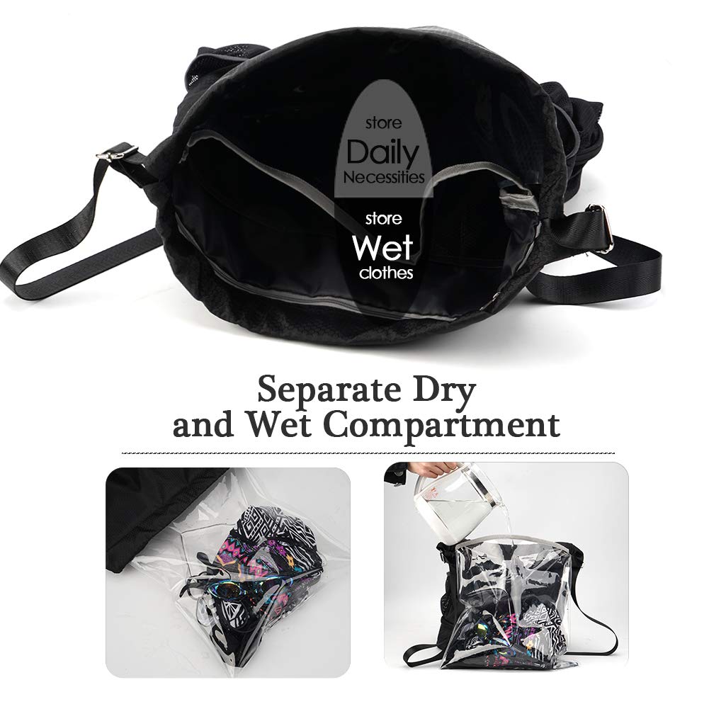 YOULERBU Dry Wet Drawstring Backpack Bag with Shoe Compartment Sackpack Heavy Duty String Bag Sports Gymsack Swim Beach Bag Black