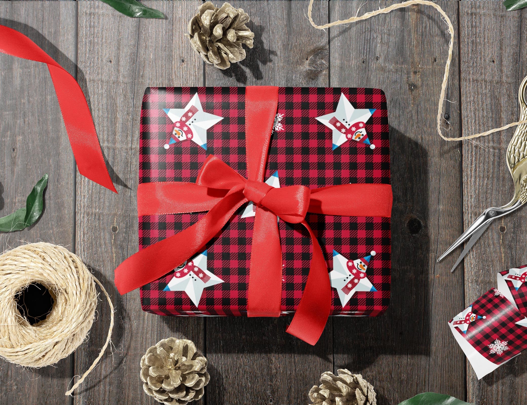 ZINTBIAL Funny Christmas Wrapping Paper for Kids Adults - Xmas Gift Wrap with Red/Black Plaid Snowman, Polar Bears, Cute Santa, and Christmas Train Designs - 20 x 29 Inches, 8 Folded Sheets -