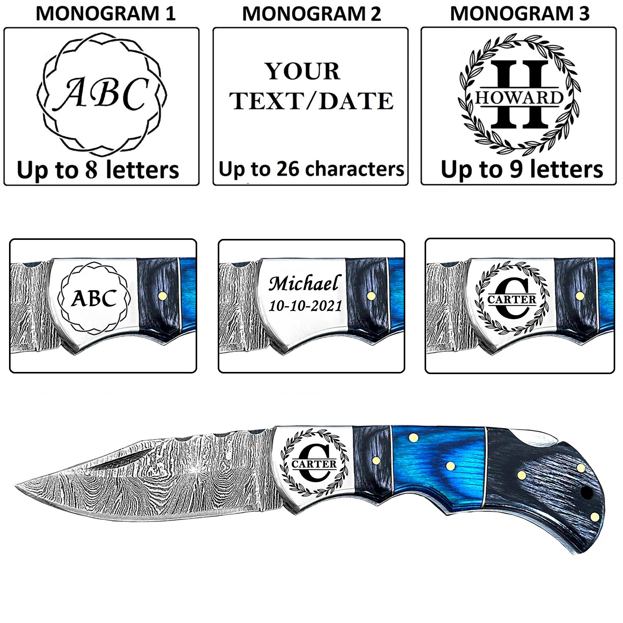WINTERFELL Personalized Folding Pocket Knife - Handmade 6.5'' Camping, Hiking Knife With Damascus Steel Blade