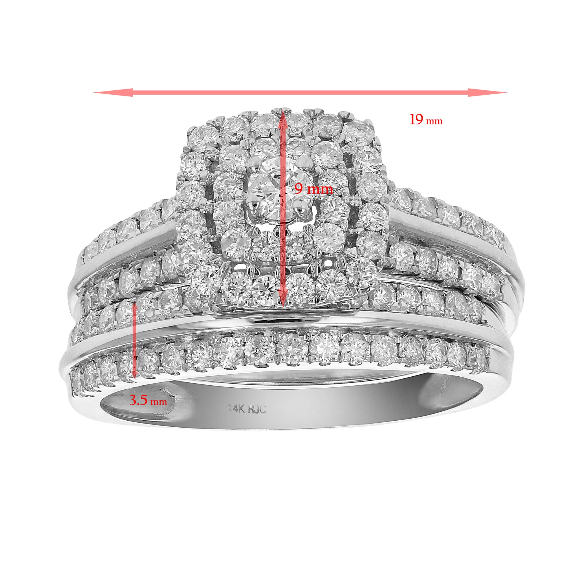 VIR JEWELS 1 CT Diamond Halo Cushion Wedding Engagement Ring Set 14K White Gold in Size 7