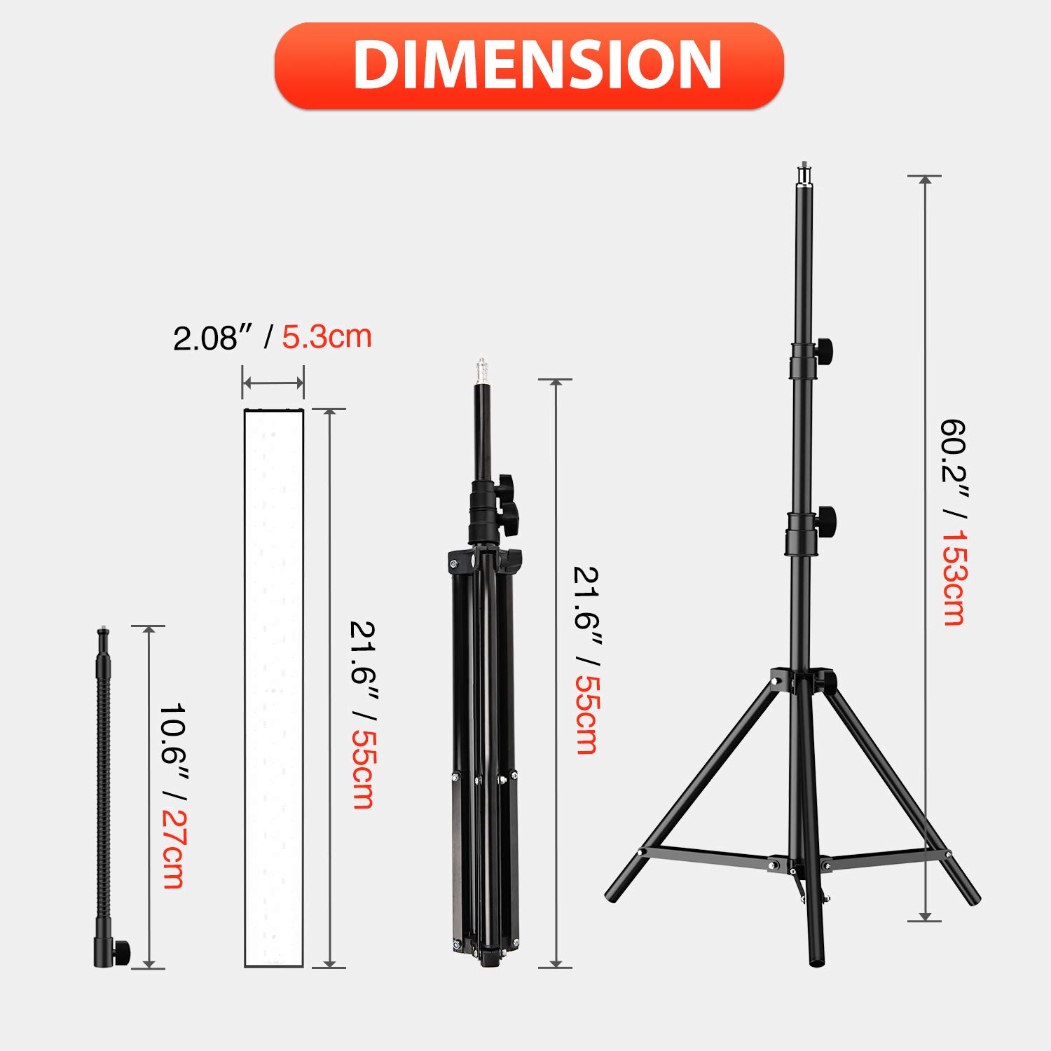 Yesker LED Video Lighting Adjustable Photography Studio Light Kit Dimmable Color 5500K Brightness with Tripod Stand for Camera Video YouTube Product Portrait Live Stream Shooting (1 Packs Only)…