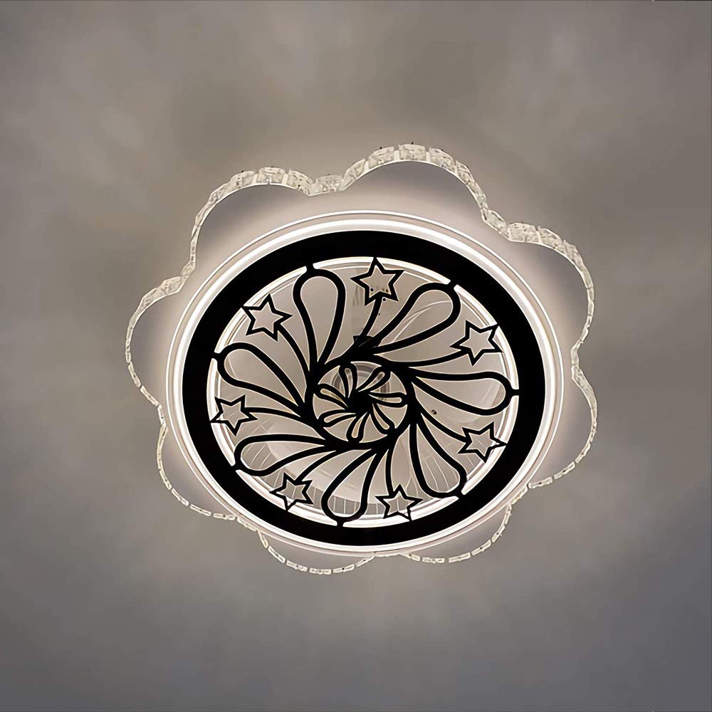 ZRWZZ Fan Light, Modern Invisible Bedroom Fan Lamp, Ceiling Fan with LED Lighting, Ultra-Silent 64W Dimmable Crystal Ceiling Light
