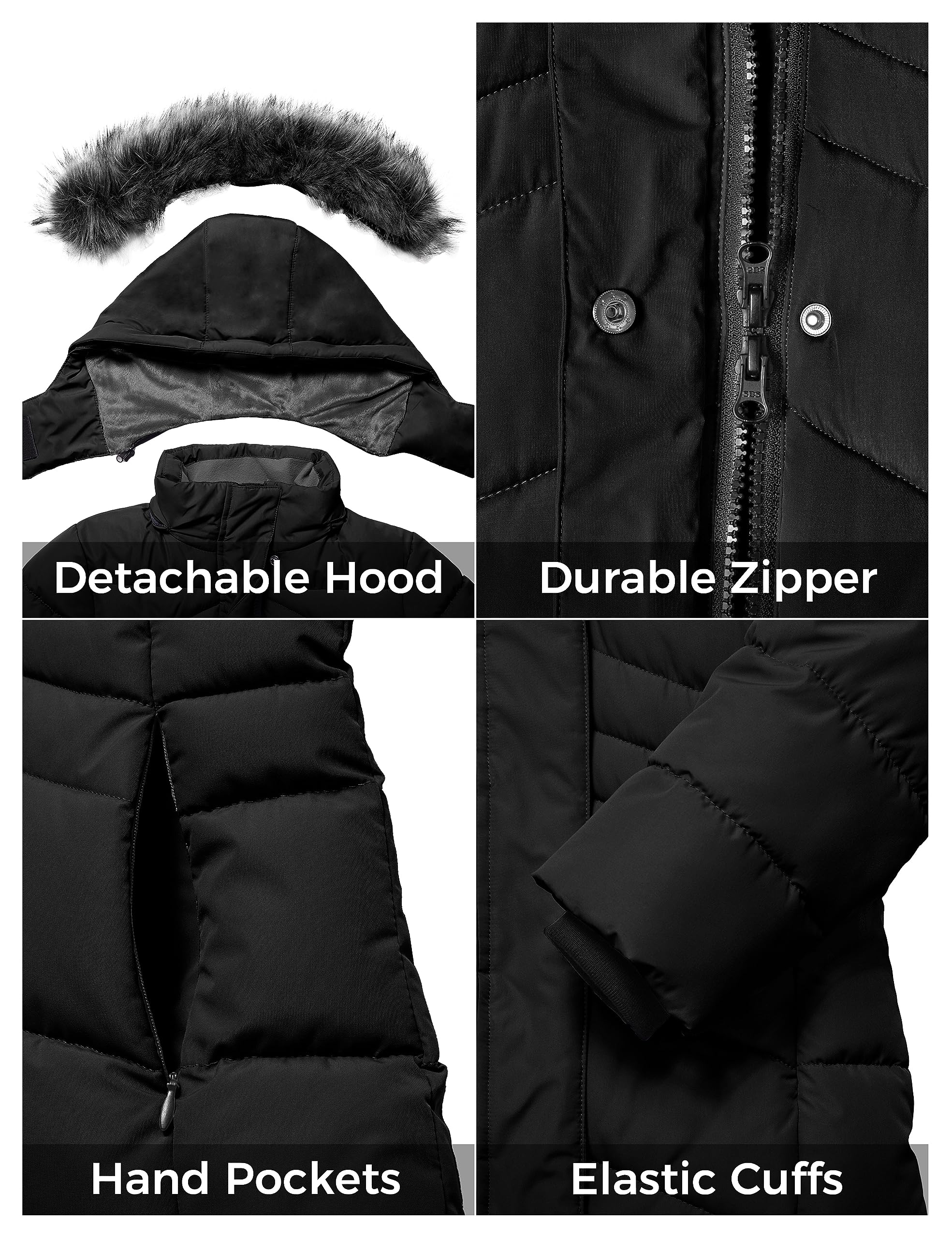 ZSHOW Girls' Long Puffer Jacket Windproof Thick Padded Snow Winter Coat(Black,14-16)