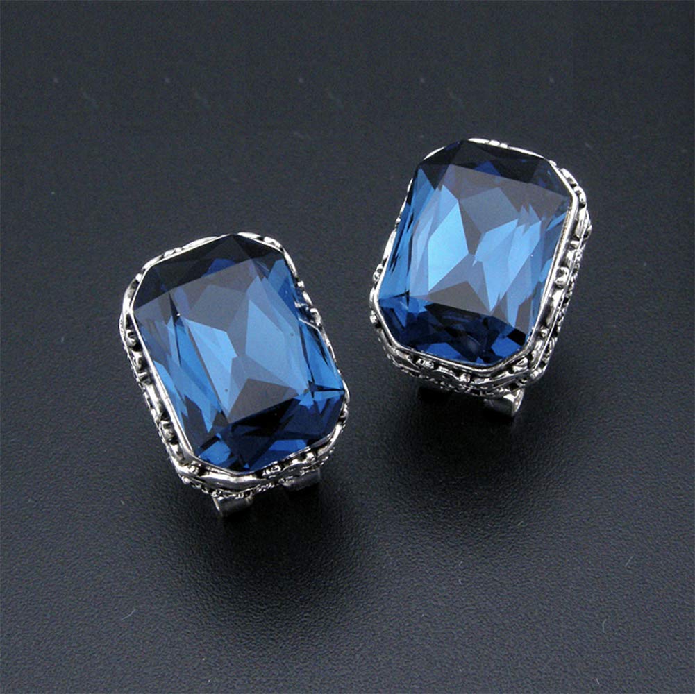 White Gold Plated Rectangle Shaped Sapphire Blue Swarovski Elements Crystal Leverback Earrings Fashion Jewelry for Women
