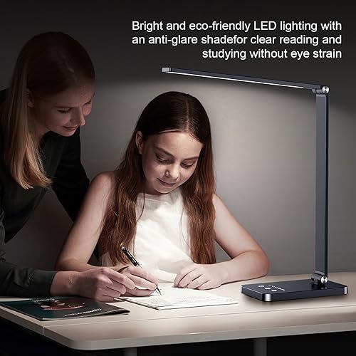 Yeslights LED Desk Lamp with USB Charging Port,Dimmable Table Lamp Reading Lamp,5 Brightness Level,30/60 Minutes Auto-Off Timer, Eye-Caring Office Lamp
