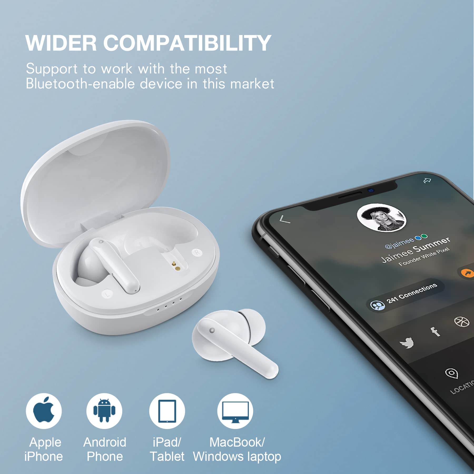 YW YUWISS Bluetooth 5.0 True Wireless Earbuds Touch Control with Charging Case Cordless in Ear Headphones IPX4 Waterproof with Noise Cancelling Mic for Apple iPhone Android Samsung (White)