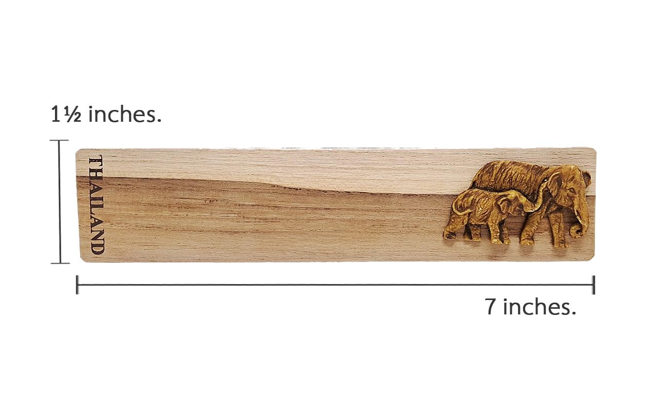 WitnyStore 7" Long Carved Wooden Bookmark Elephant Walking and Baby Lifting Trunk Handmade Unique Craft Accessory Collectibles Gift Souvenir