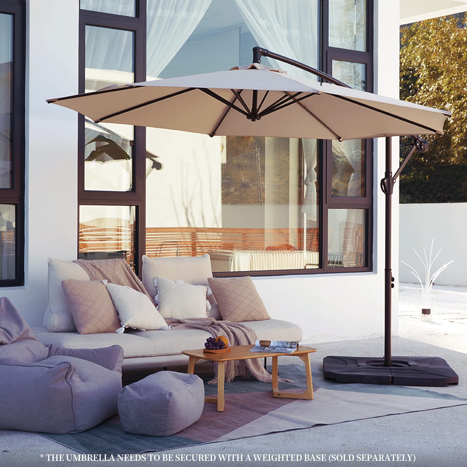 VINEY Patio Offset Hanging Umbrella 10 FT Cantilever Outdoor Umbrellas w/Infinite Tilt, Fade Resistant Waterproof Solution-Dyed Canopy & Cross Base, for Yard, Garden & Deck