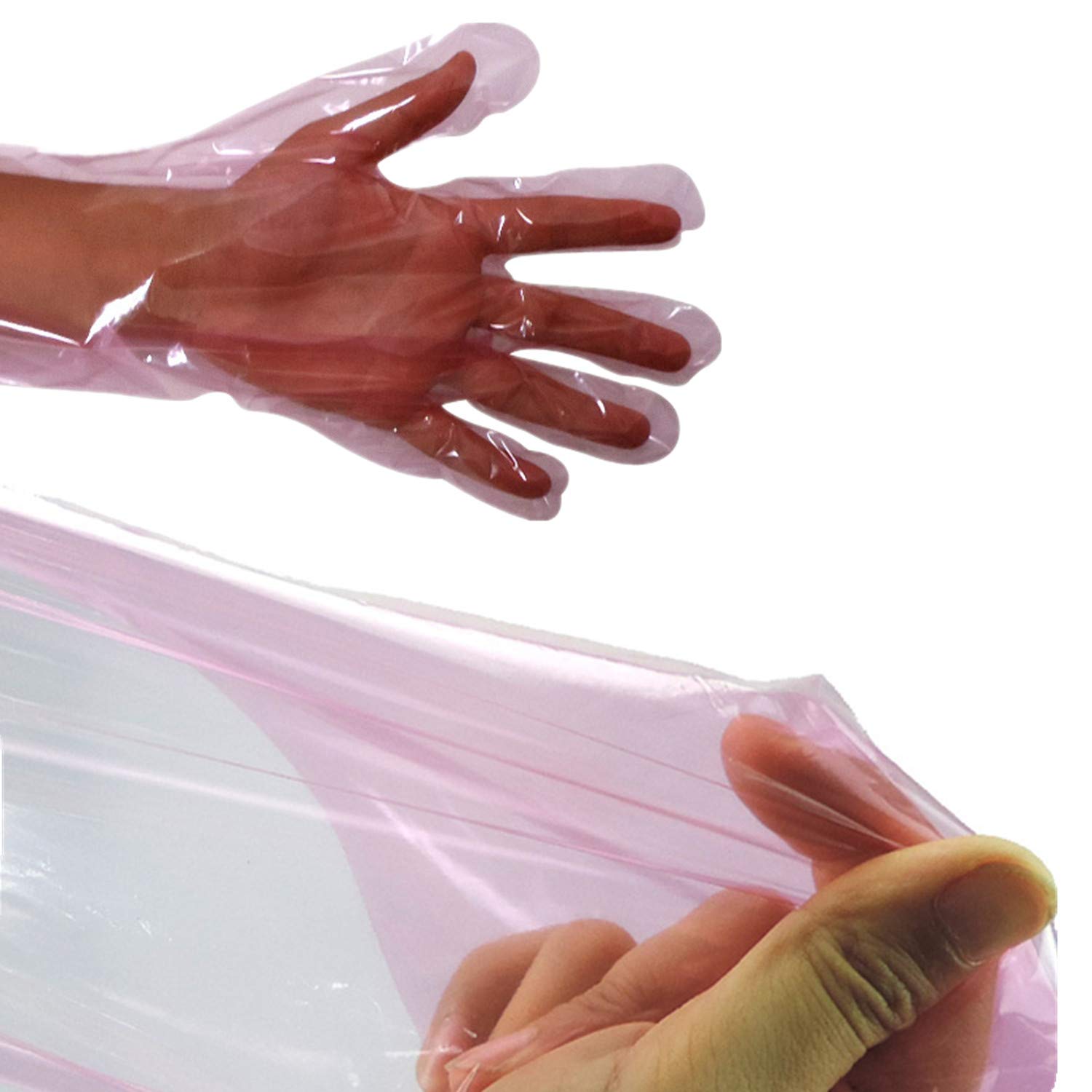 UoYu Disposable Soft Plastic Film Gloves Long Arm Examination Artificial Insemination Glove (10 Pcs/Pink)
