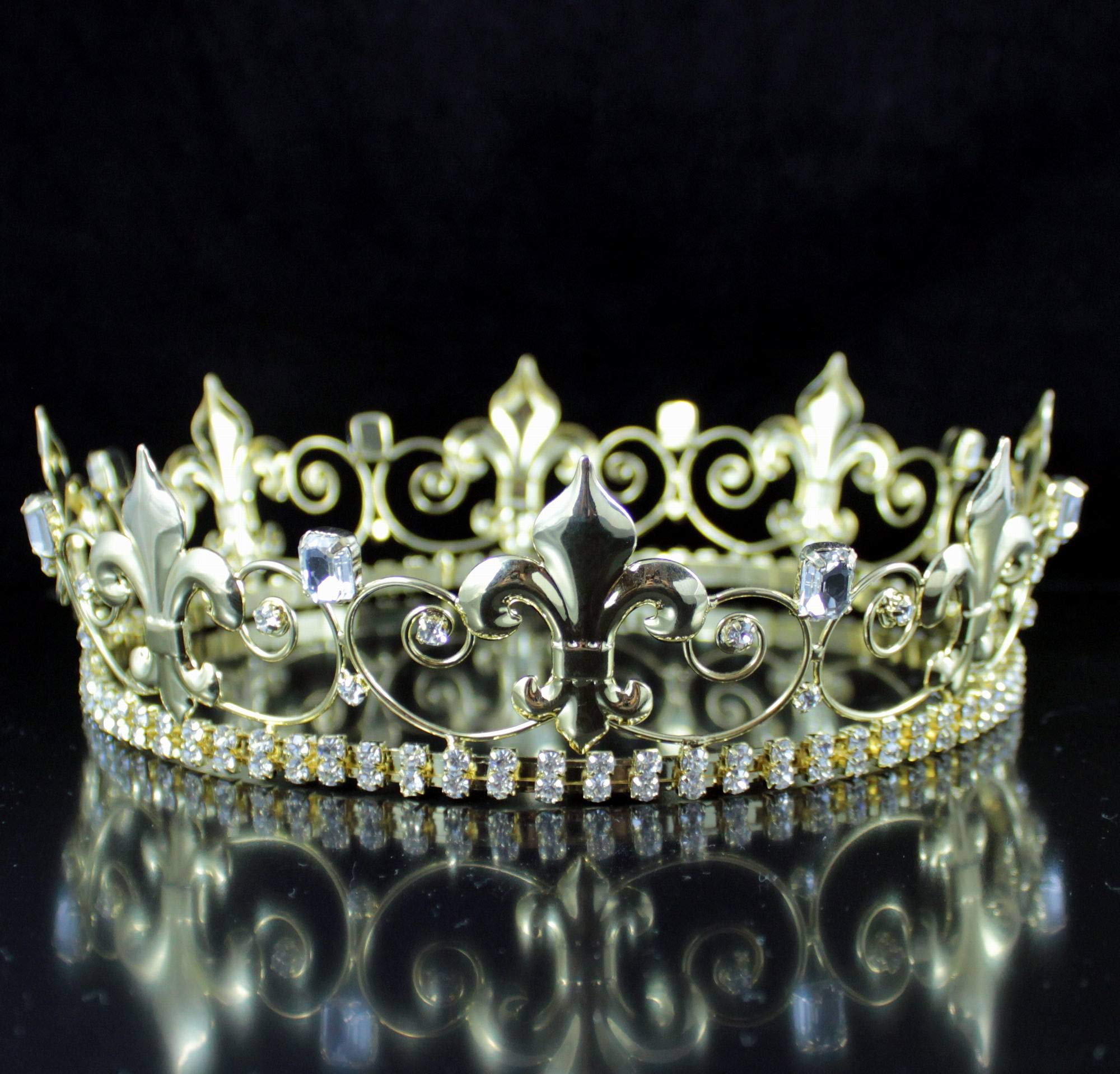 TEEN'S BOY'S METAL KING CROWN CLEAR AUSTRIAN RHINESTONE THEATER PROM PARTY H920 GOLD