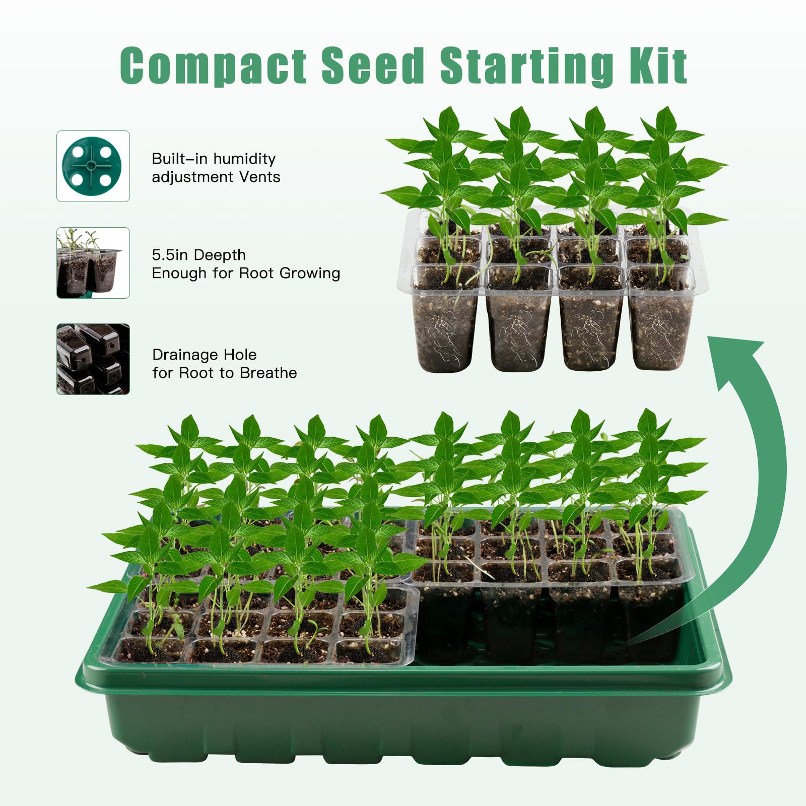 ZMHOO 2PCs Seed Starter Trays with Humidity Domes 96 Cells Seedling Starter Kit with Adjustable Grow Light Plant Starter Kit&Base with 2 Garden Tools&20 Plant Labels Mini Greenhouse Germination