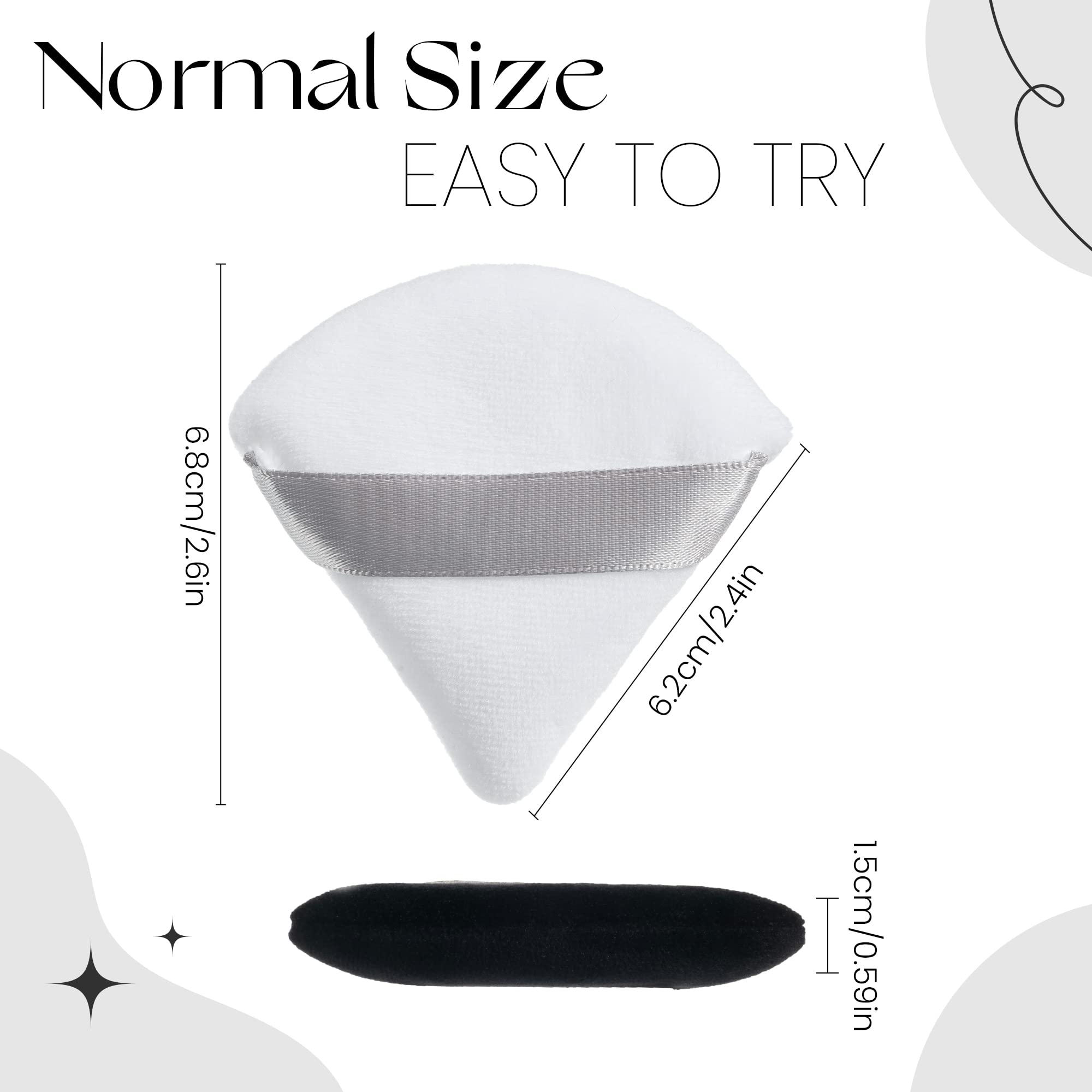 MOTZU 6 Pieces Powder Puff for Face Powder, Triangle Makeup Puff, Cotton Velour Triangle Face Puffs for Setting, Contouring, Under Eyes, and Corners, 2.76-inch Normal Size, with Strap, Beauty Tool
