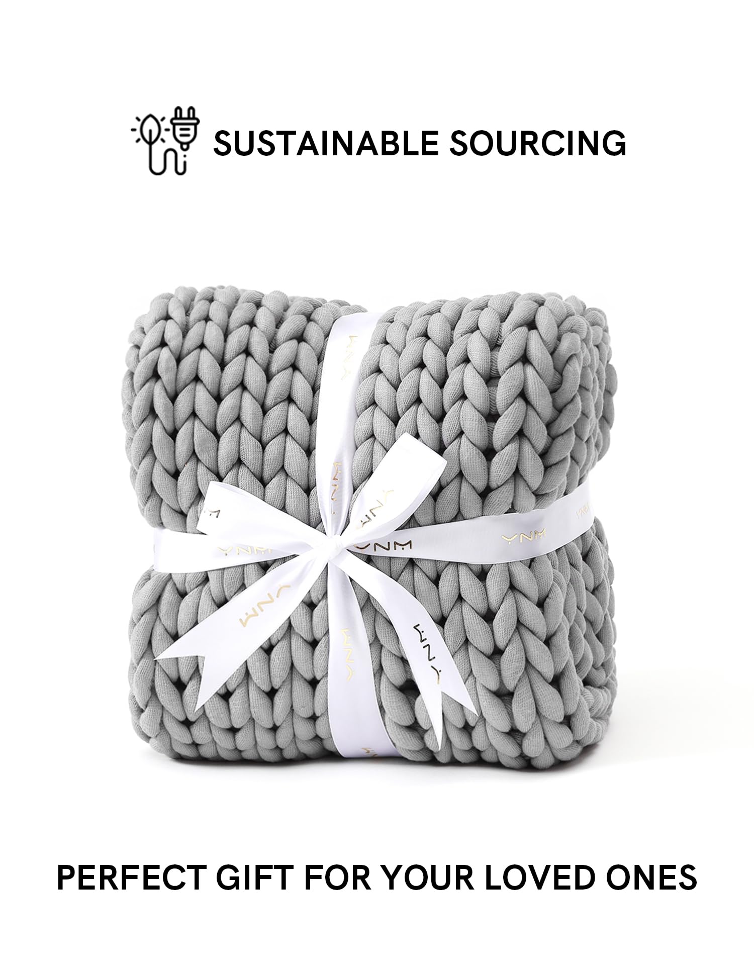 YnM Chunky Throw Blanket, Medium-Weight, Hand Knitted, Skin Friendly, Ventilated and Breathable, Machine Washable, Home Décor Piece for Couch, Sofa and Bed (Lunar Grey, 40x50 Inch)