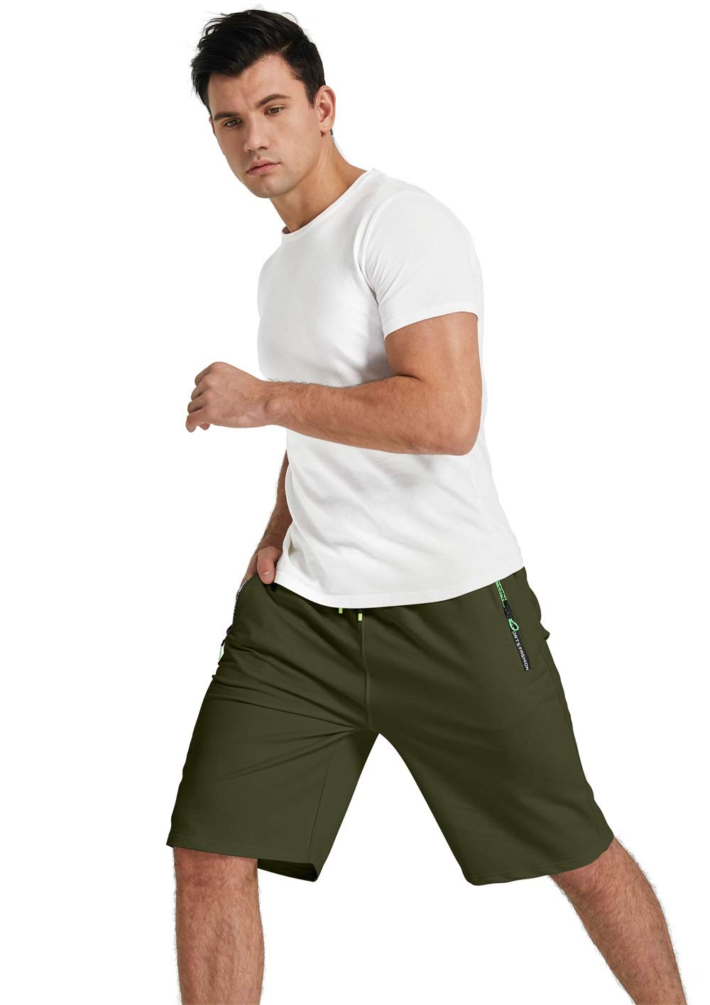 YTD Men's Shorts Casual Classic Fit Drawstring Summer Beach Shorts with Elastic Waist and Pockets 3XL Army Green