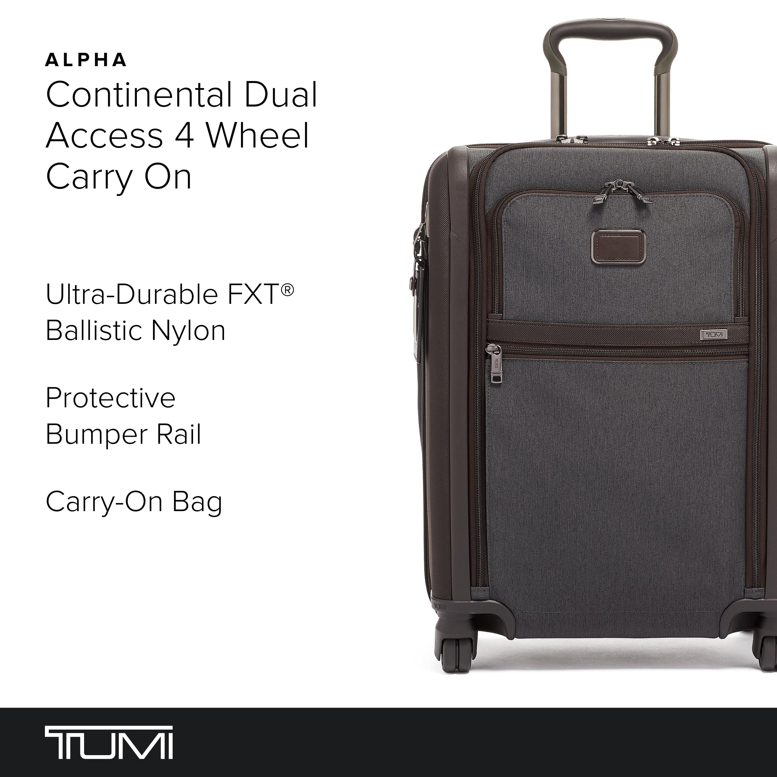 TUMI Alpha Continental Dual Access 4-Wheeled Carry-on Luggage - Rolling, Lightweight Suitcase - Secure Suitcase with Lock - Navy/Grey