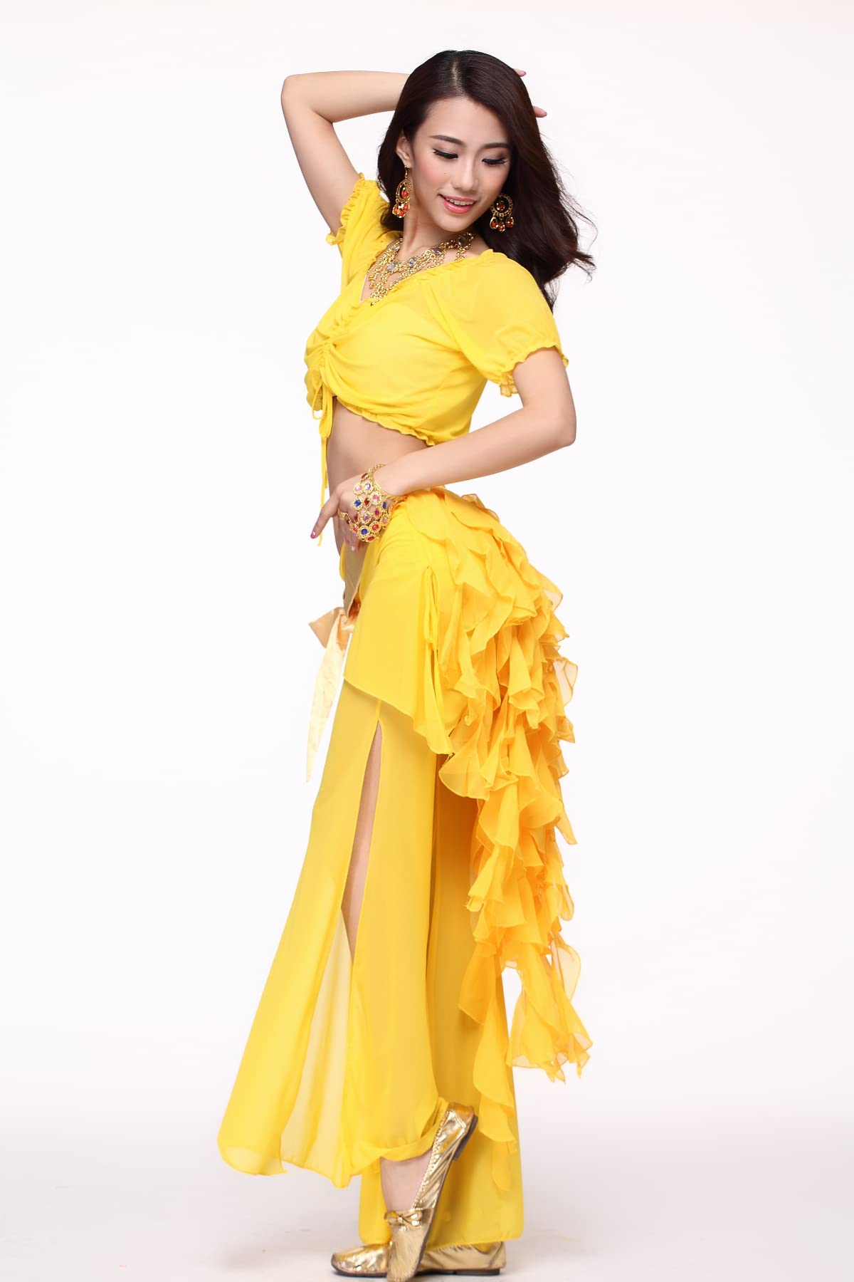 ZLTdream Women's Belly Dance Fox Triangle Waving Cut Hip Scarf with Tassel Yellow