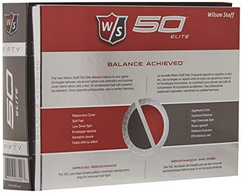 WILSON Golf Staff Fifty Elite Golf Balls, Dozen Slide Pack, White - WGWP17002