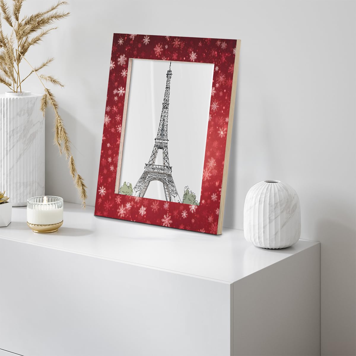 YoCosy Picture Frames 5x7 for Wall Decor Cute Red Snowflake Christmas Hanging Picture Frame with Stand Large Wood Photo Poster Frames Collage for Tabletop, Acrylic Face