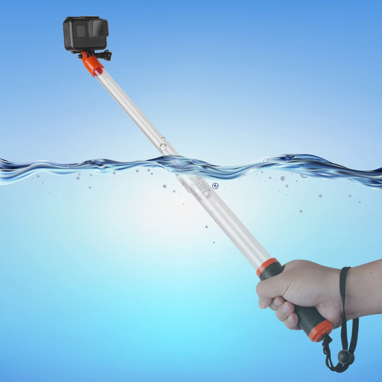 TELESIN Waterproof Transparent Floating Monopod Extendable Selfie Stick for GoPro Hero 9/8/7/6/5/4 Osmo Action Insta360