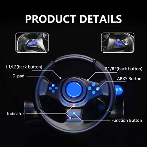 YUYIU 【Upgraded Racing Steering Wheel with Pedals/Paddles Shifter and Vibration for PS4/ PS3/ XBOX One/XBOX 360/Switch/Android/PC (Racing Wheel-BLUE) (Racing Wheel-BLUE)