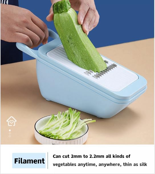 ZCYJHOT Multifunctional Vegetable Chopper, Mandoline Slicer for Kitchen, Vegetable Slicer and Cutter, Kitchen Gadgets Sets with Container (Blue)
