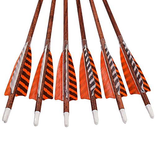 Turkey Feather Carbon Arrows Spine 400 Archery Arrows for Recurve Bow Screw in Tips 30 inch (12pcs)