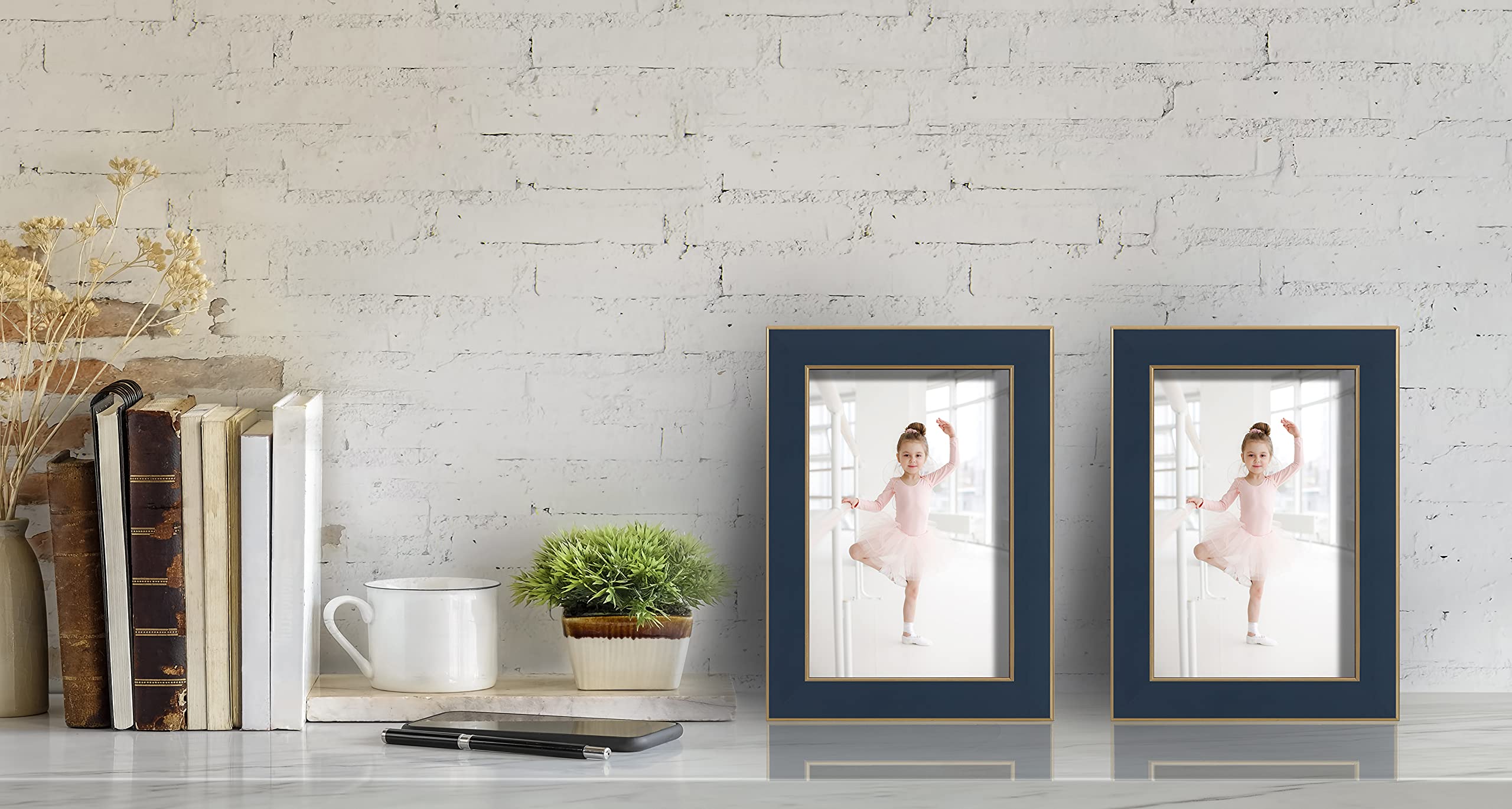 VIOLABBEY 4x6 Picture Frames Navy Blue Set of 2, Modern Style 4 by 6 Photo Frame, High Definition Tempered Real Glass, Wall or Tabletop Display