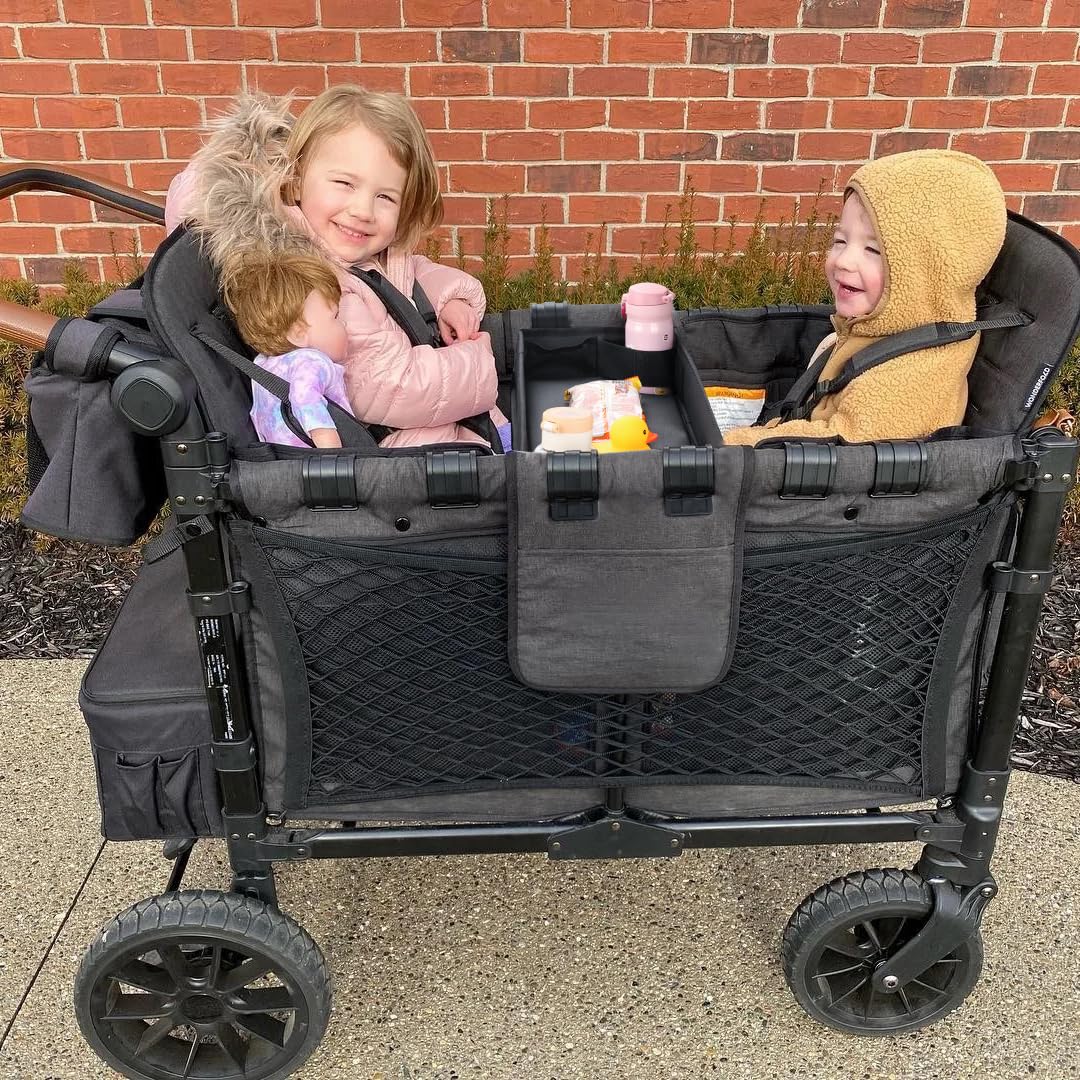 Upgraded Stroller Snack Tray for Wonderfold Wagon W2 Series - Kids Toy Placement - Faux Leather Sides - Easy to Clean - Deeper Cup Holder - Reinforced Sides