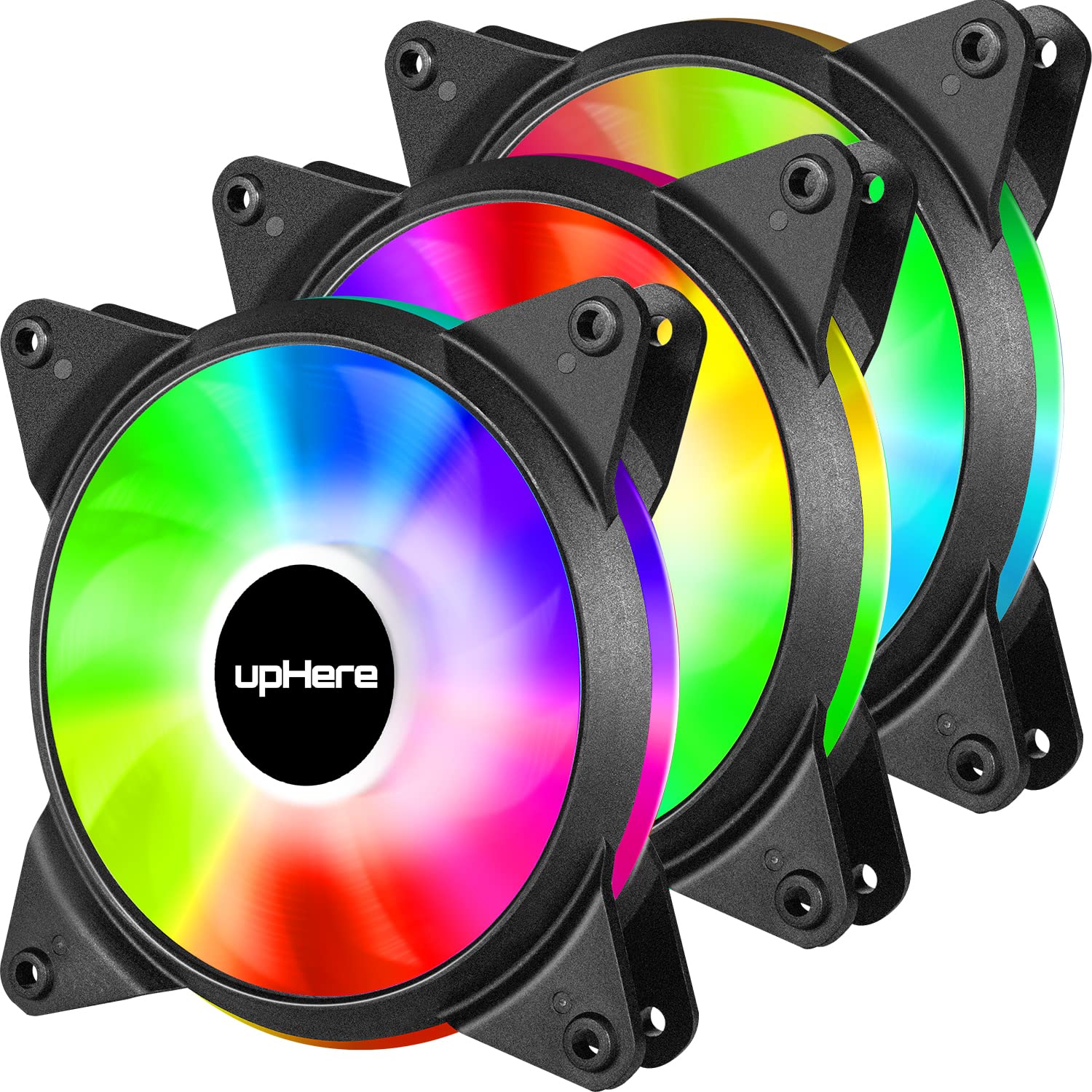 upHere 120mm 4-Pin PWM Rainbow LED Effect Case Fan for PC Cooling,Computer Cases, CPU Coolers,Water Cooler and Radiators Ultra Quiet,3-Pack,T4CF4-3