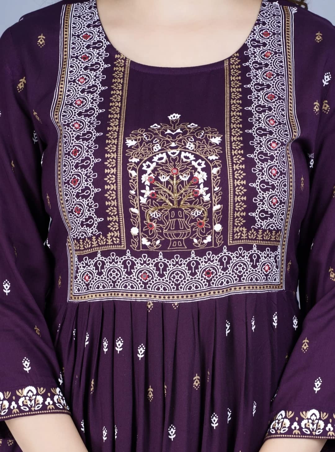 Women's Rayon Printed Nayra Cut Kurti (as1, alpha, x_l, regular, regular, Wine)