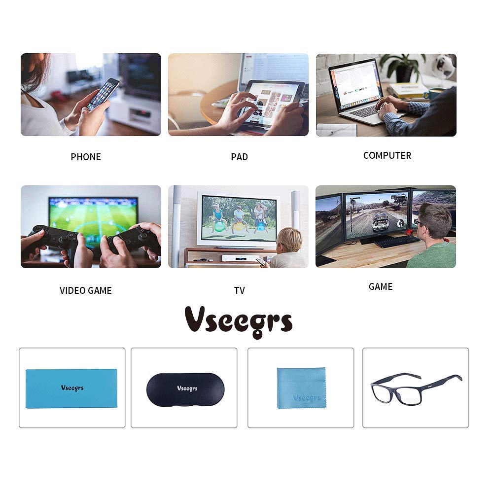 Vseegrs Blue Light Blocking Glasses Anti Eyestrain/Prevent Eye Dryness - Blue Light Shield Computer&Phone Reading/Gaming Glasses- Essential Computer Glasses (Matte Blue& Grey, Lens Width 42mm)