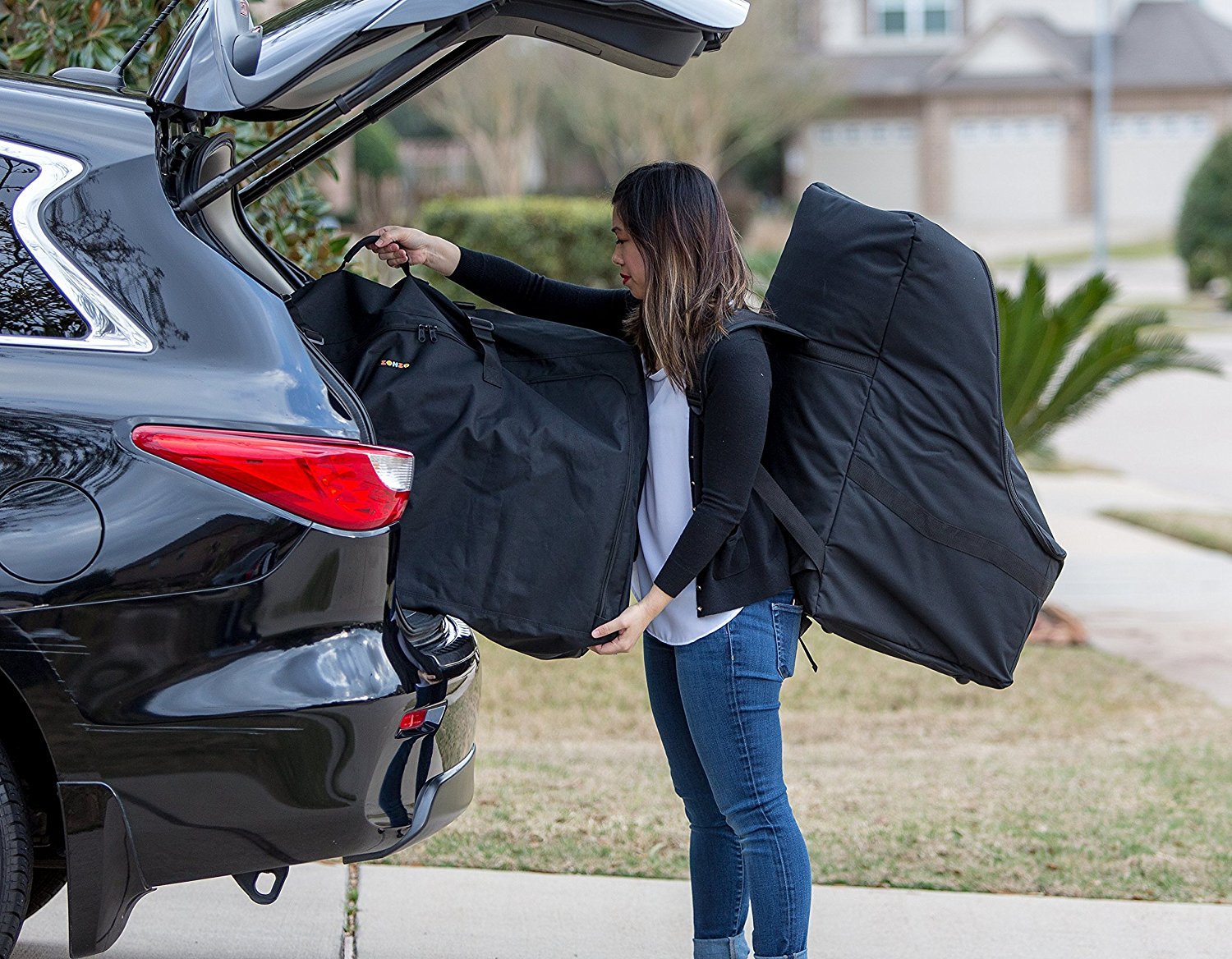 Zohzo Car Seat Travel Bag - Adjustable Padded Backpack for Car Seats (Black)
