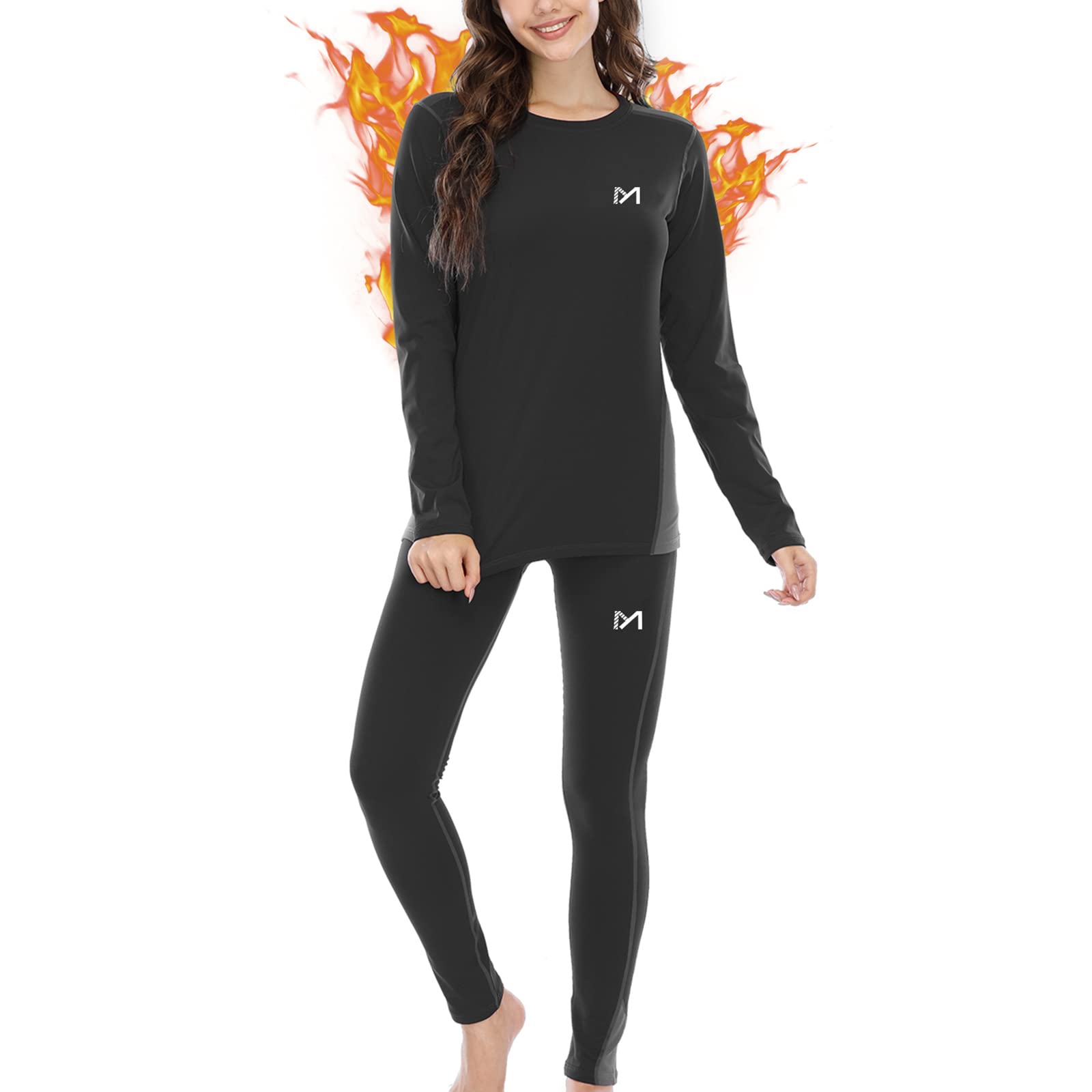 Women's Winter Underwear Set, Sport Thermal Long Johns Base Layer, Outdoor Compression Gear Top & Bottom for Skiing Running (Grey, XX-Large)