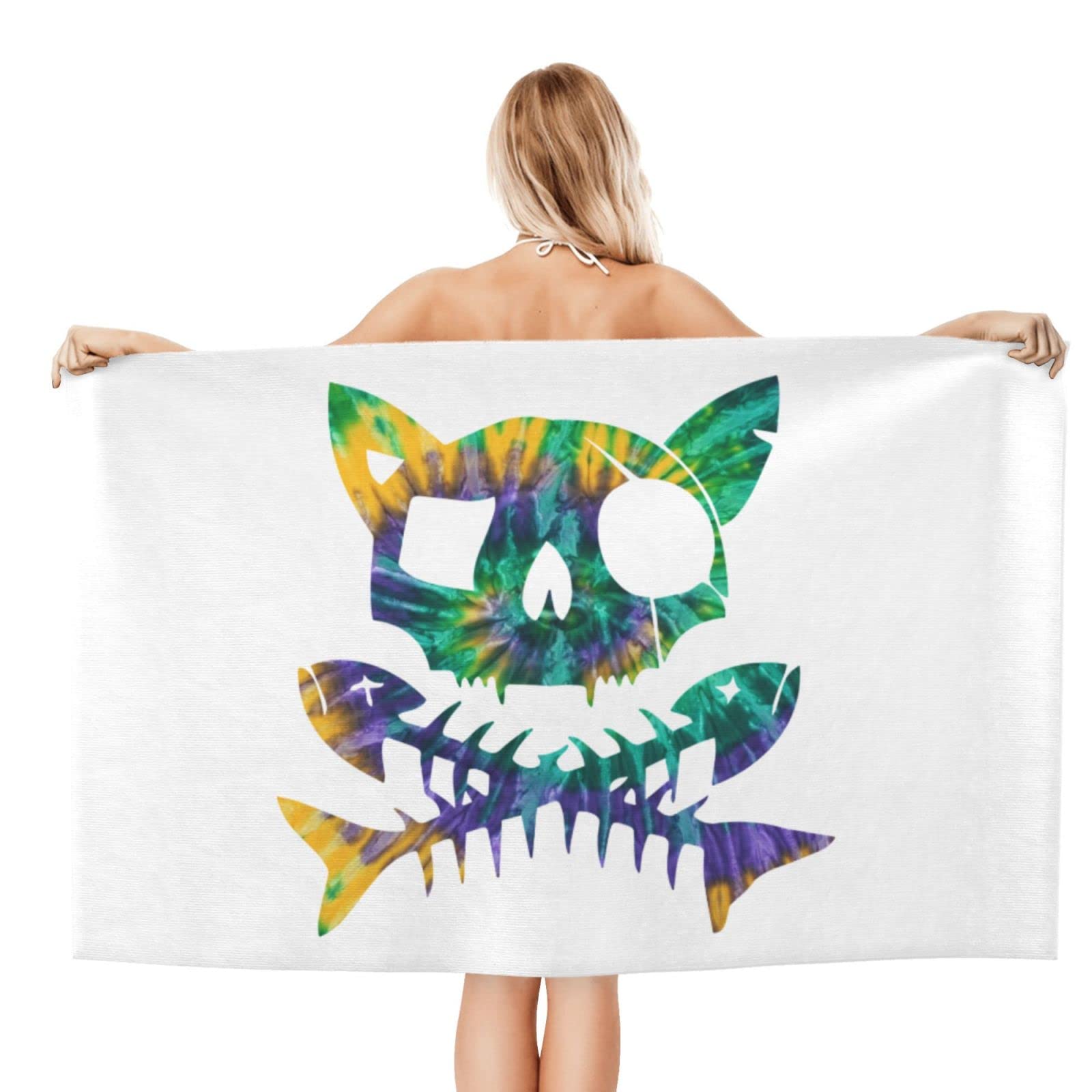 Zahika Pirate Cat Skull and Crossbone Beach Towel Absorbent Bathroom Towels Beach Towels Oversized Super 32x52 Inch