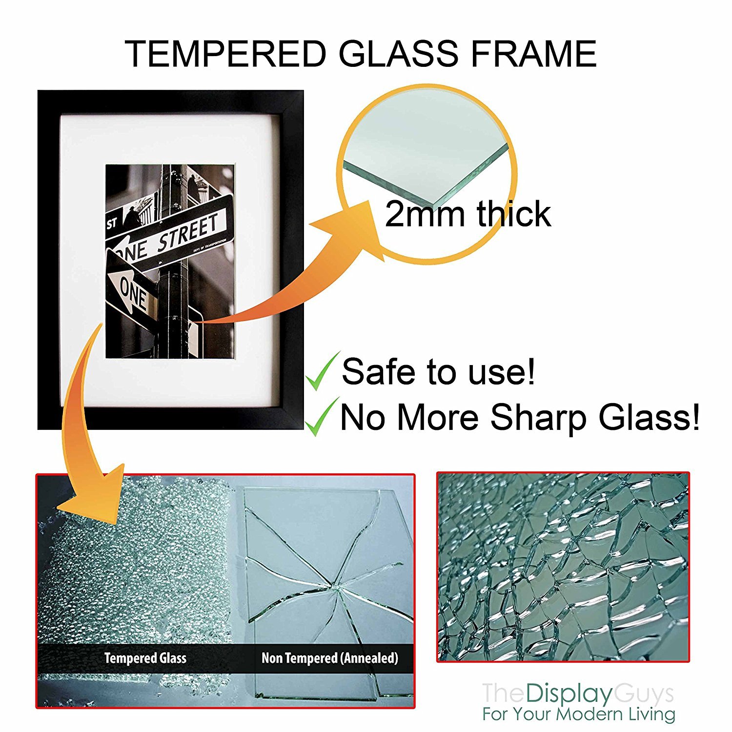 The Display Guys - Square Profile Wooden Picture Frame with Tempered Glass - 5" x 7" matted to 4" x 6" β 6 Pack β Black